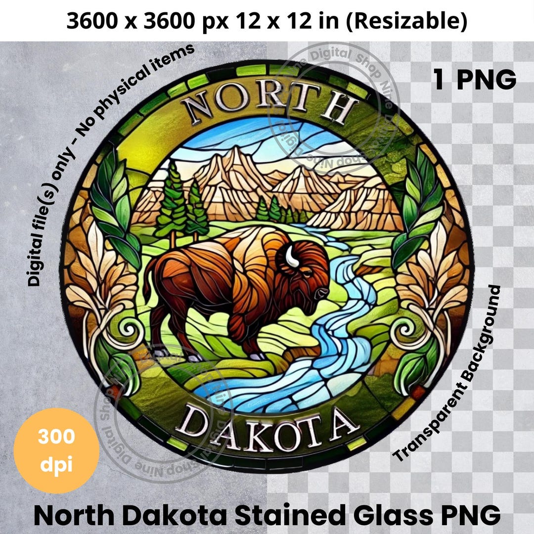 North Dakota Stained Glass PNG, North Dakota Art Print, States Png, USA ...