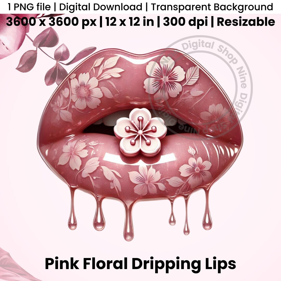 Pink Floral Dripping Lips Png Clip Art, Pink Nature Flower Blossom ...