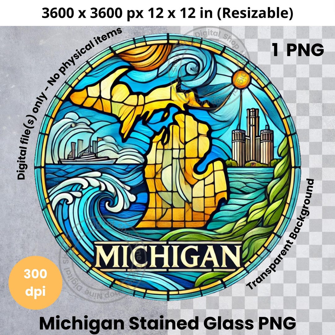 Michigan Stained Glass PNG, USA States Stained Glass Png, Michigan ...