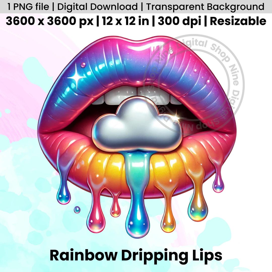 Rainbow Dripping Lips Png, Colorful Playful Girly Beauty Dripping Lips ...