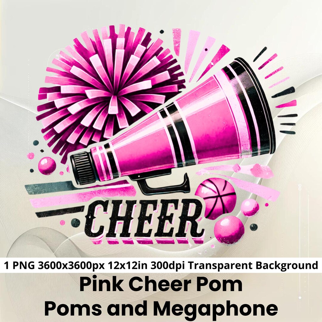 Pink Cheer Pom Poms and Megaphone Digital Download High School Cheer ...