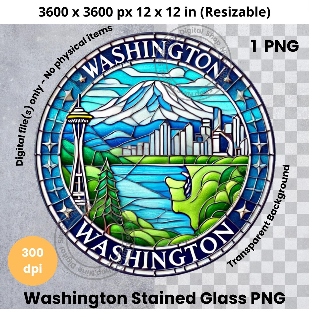 Washington Stained Glass Png, Seattle Art Print, Seattle Washington Art ...