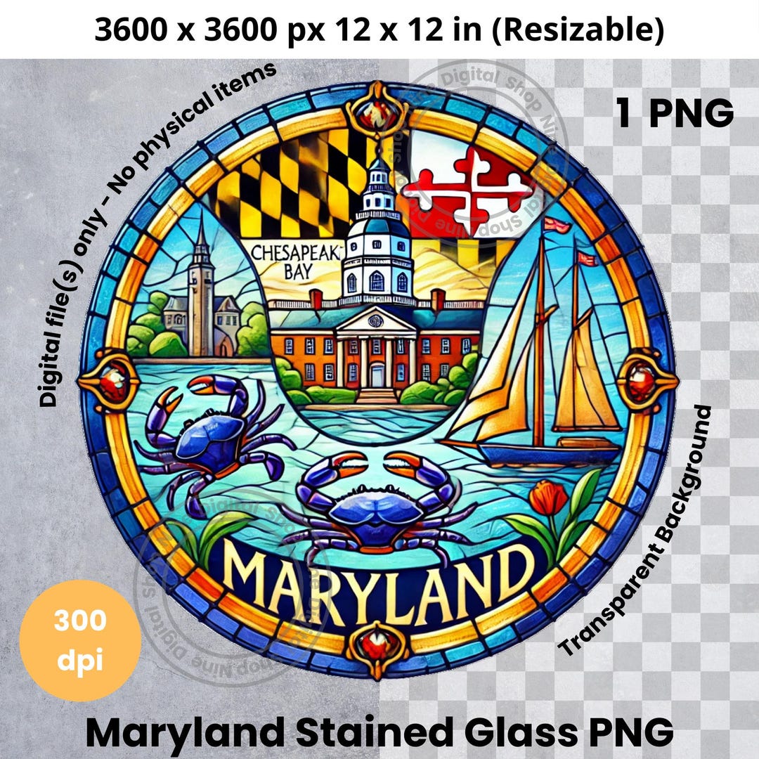 Maryland Stained Glass PNG, Maryland Art Print Png, USA States Stained ...