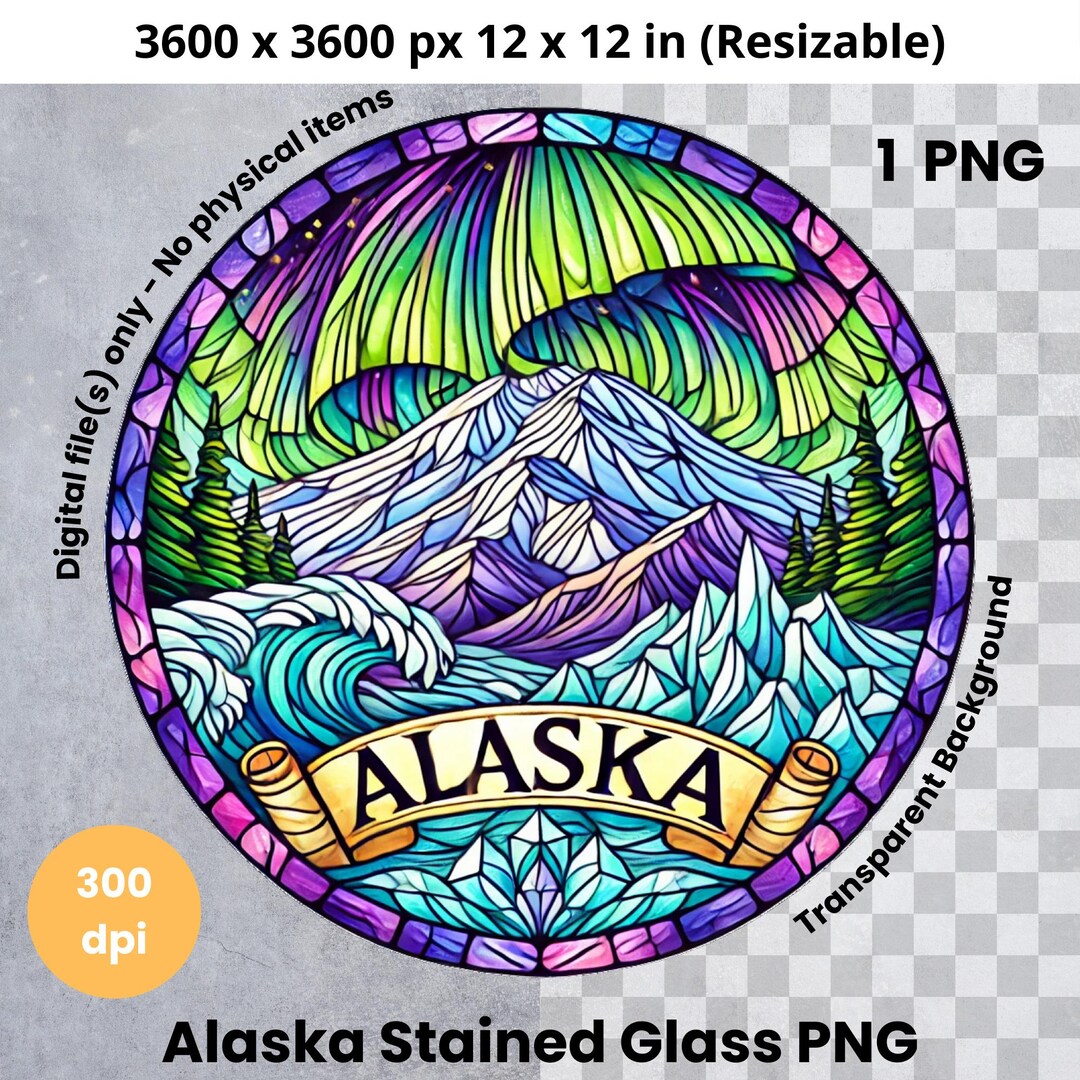 Alaska Png, Alaska Stained Glass Png, Stained Glass Printable, USA ...
