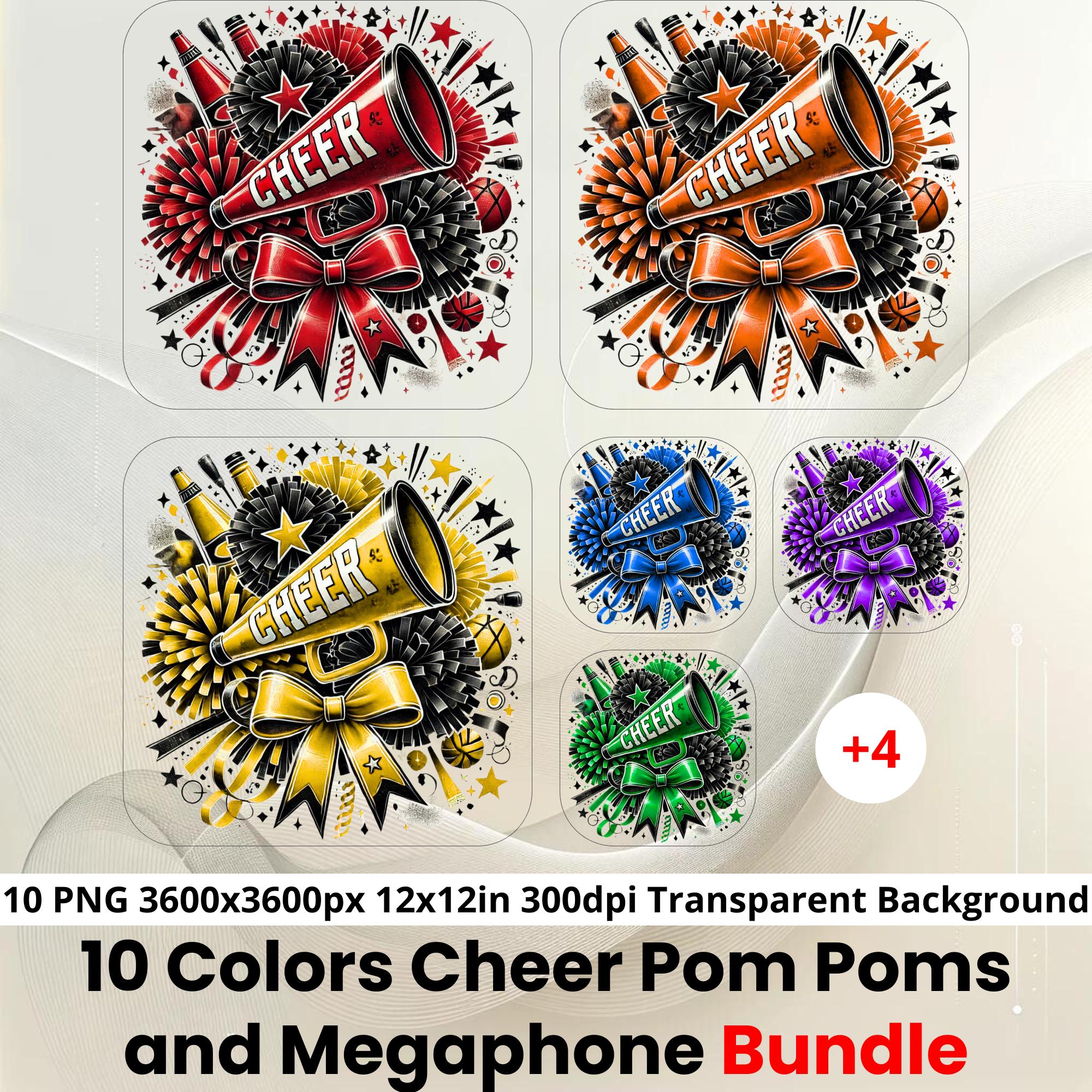 Cheer Pom Poms and Megaphone Clipart Bundle Red and Black Orange Yellow ...