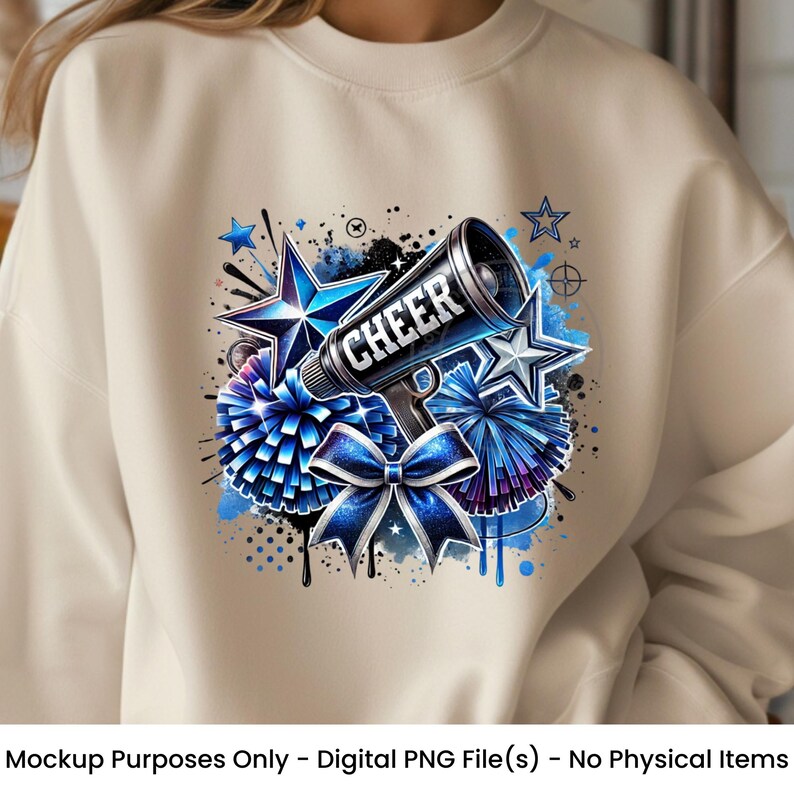 Royal Blue Black Silver Cheer Pom Poms and Megaphone Cheerleading PNG ...