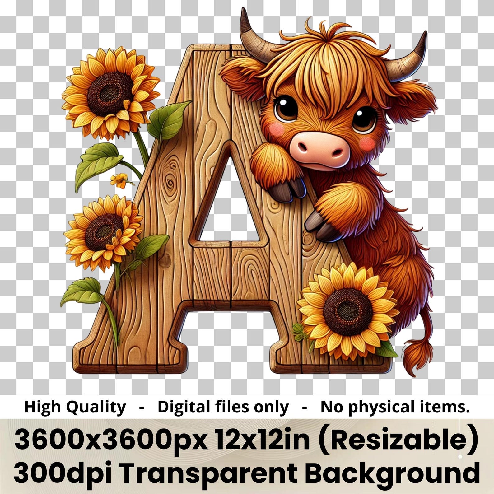 Highland Cow Alphabet Letter Png, Sunflower Highland Cow Png, Highland ...