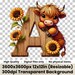 Highland Cow Alphabet Letter Png, Sunflower Highland Cow Png, Highland ...