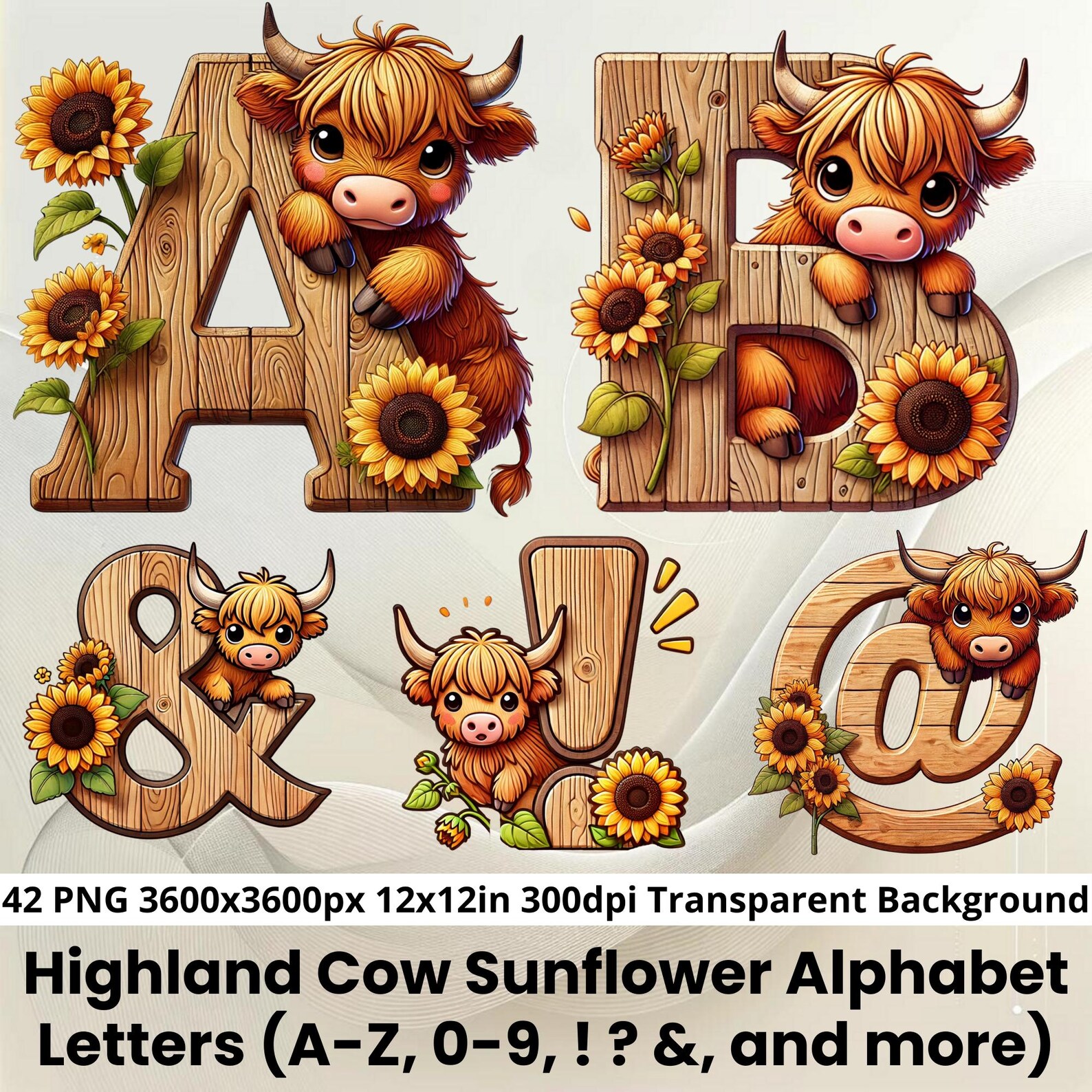 Highland Cow Alphabet Letter Png, Sunflower Highland Cow Png, Highland ...