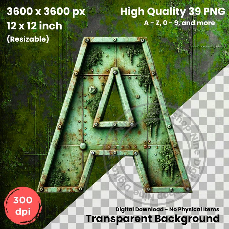 Green Alphabet Letters, Rusty Alphabet, PNG Alphabet, Rusty Letters ...