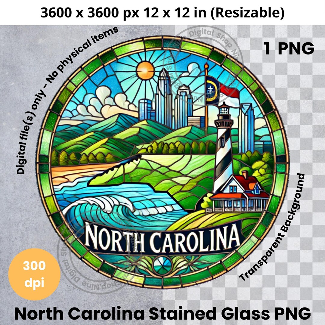 North Carolina Stained Glass Png, North Carolina Print Png, Stained ...