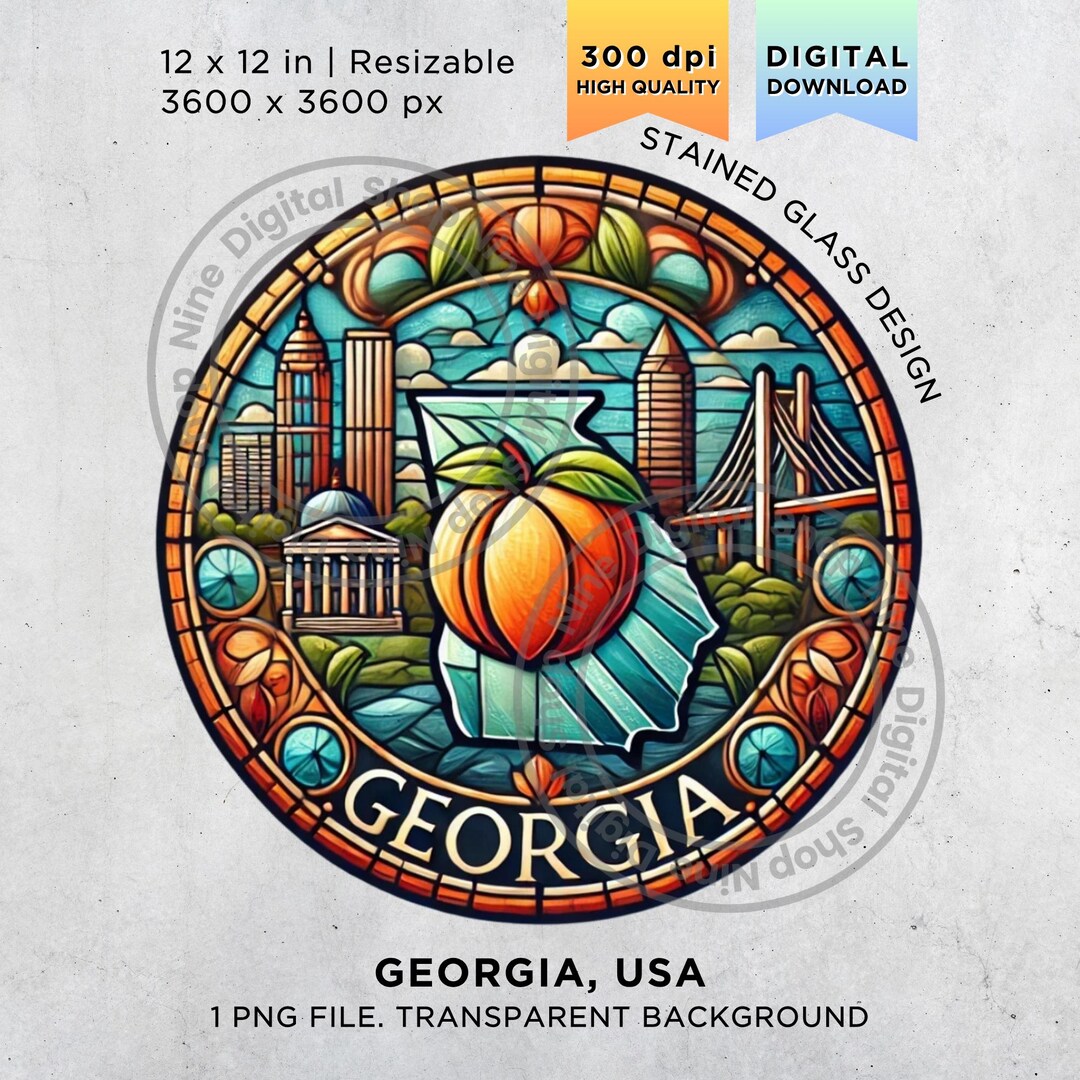 Georgia Png File, USA States Stained Glass Png, Georgia Stained Glass ...