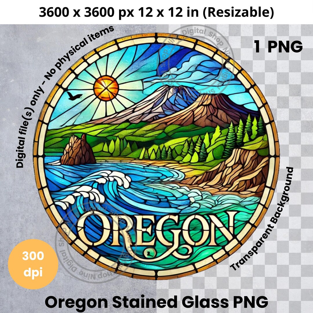 Crater Lake Oregon Stained Glass Png, Oregon State Art Prints, USA ...