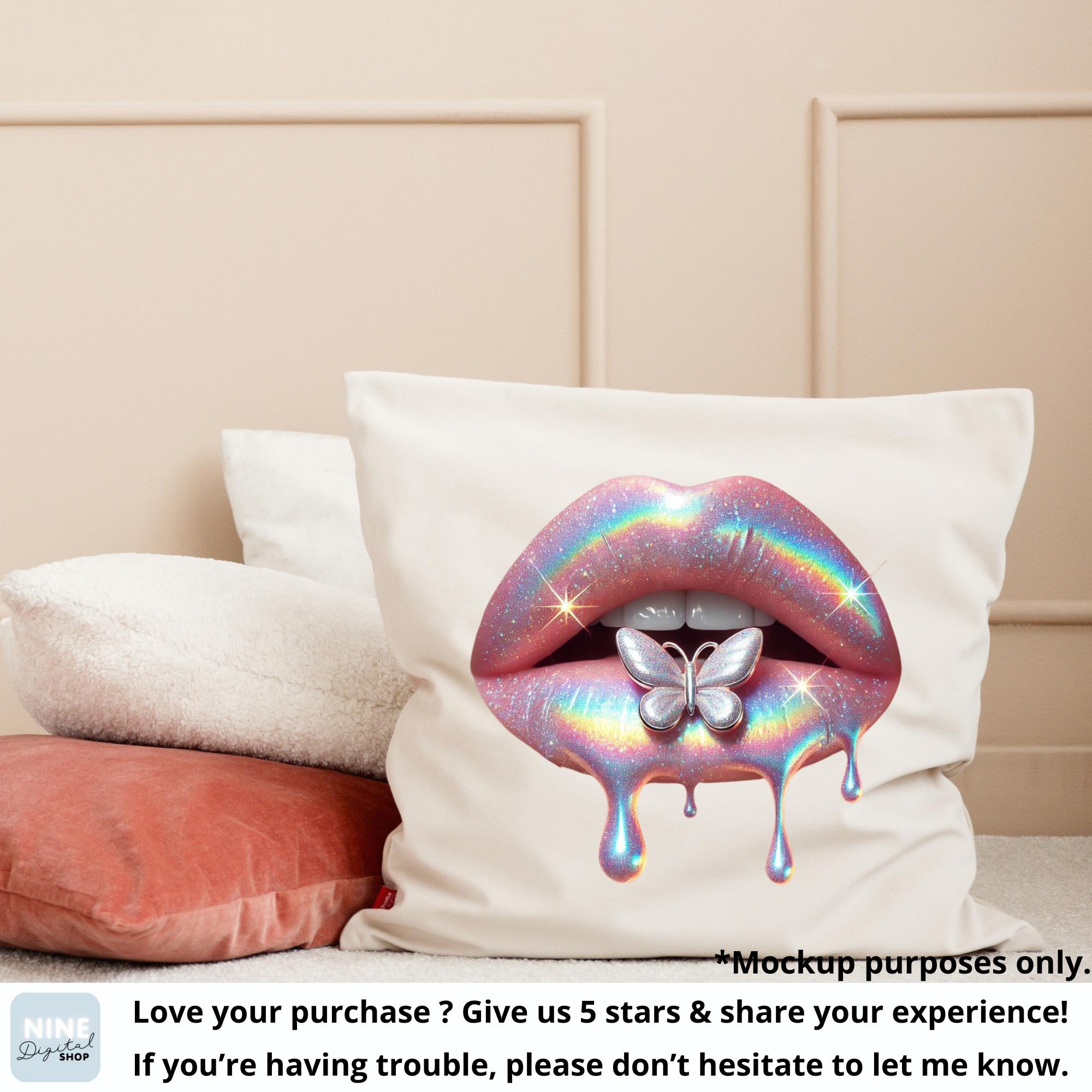 Pink Butterfly Dripping Lips Png Art, Pink Sparkle Dripping Lips Art ...