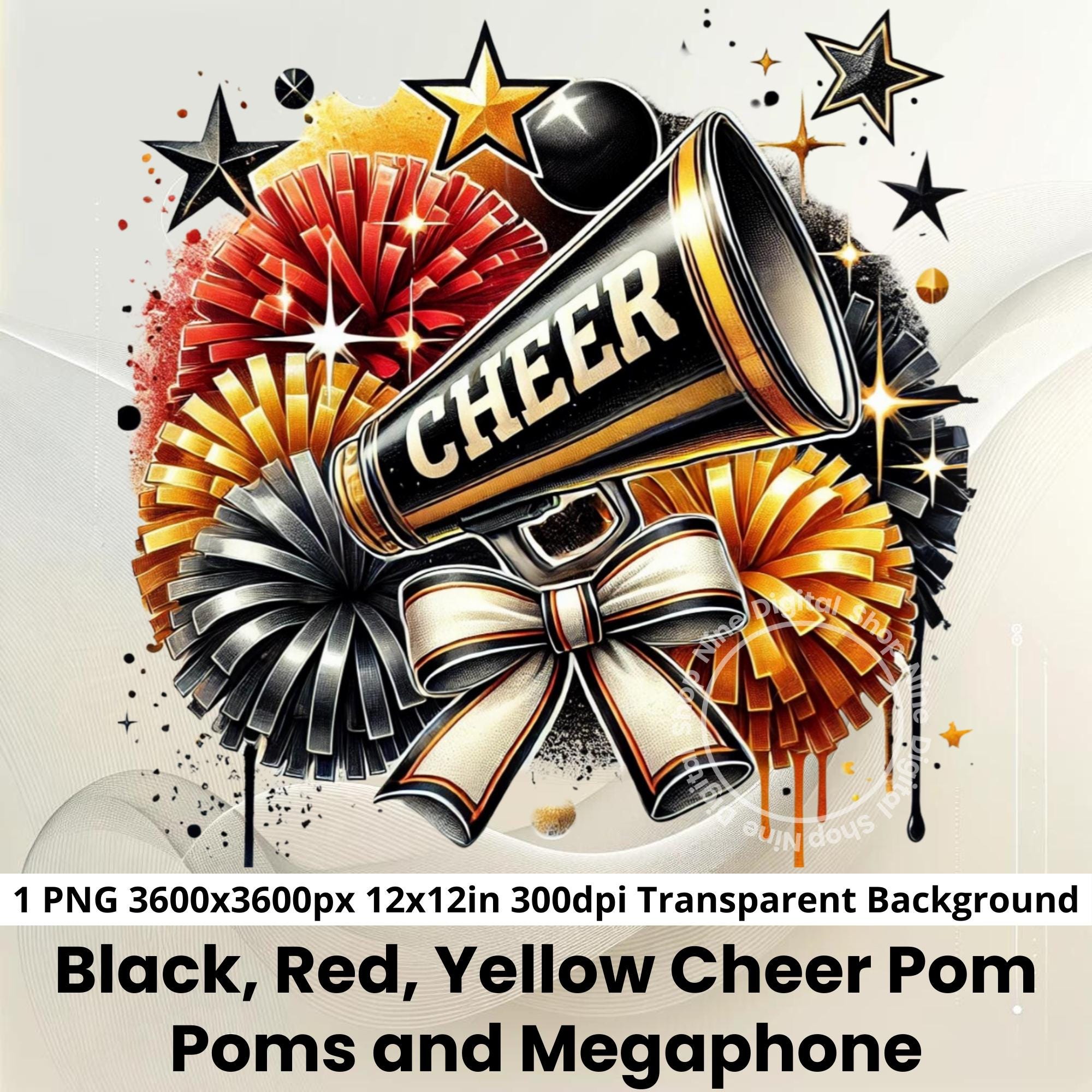 Black Red Yellow Cheer Pom Poms and Megaphone Pom Poms Cheerleading Png ...