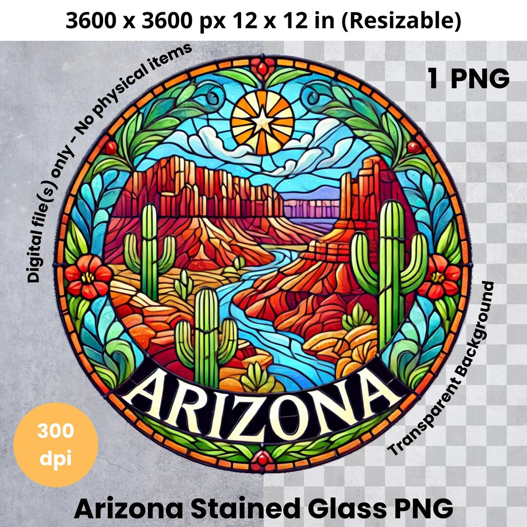 Arizona Stained Glass Png, Arizona Png Sublimation, Stained Glass ...