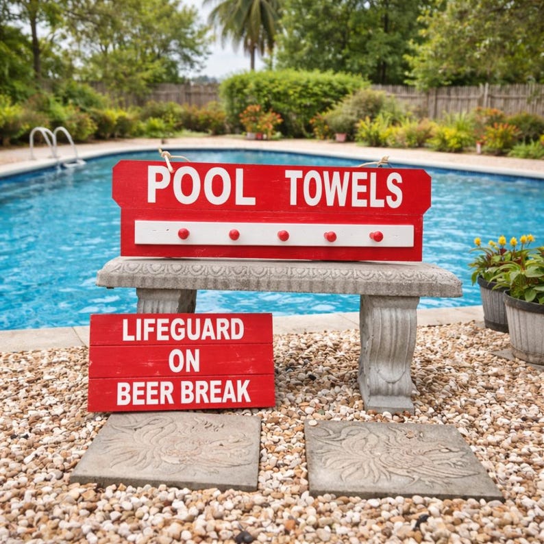 Personalized Pool Towel Rack and Sign, Custom Outdoor Towel Holder ...