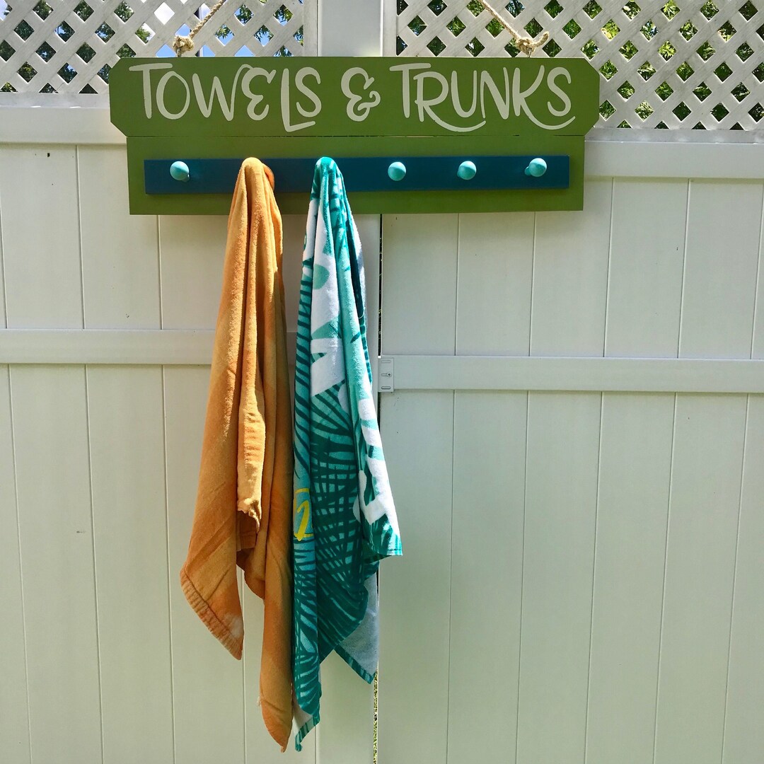 Poolside Sign Towel Rack, Swimming Pool Wood Sign Towel Hooks, Tiki Bar ...