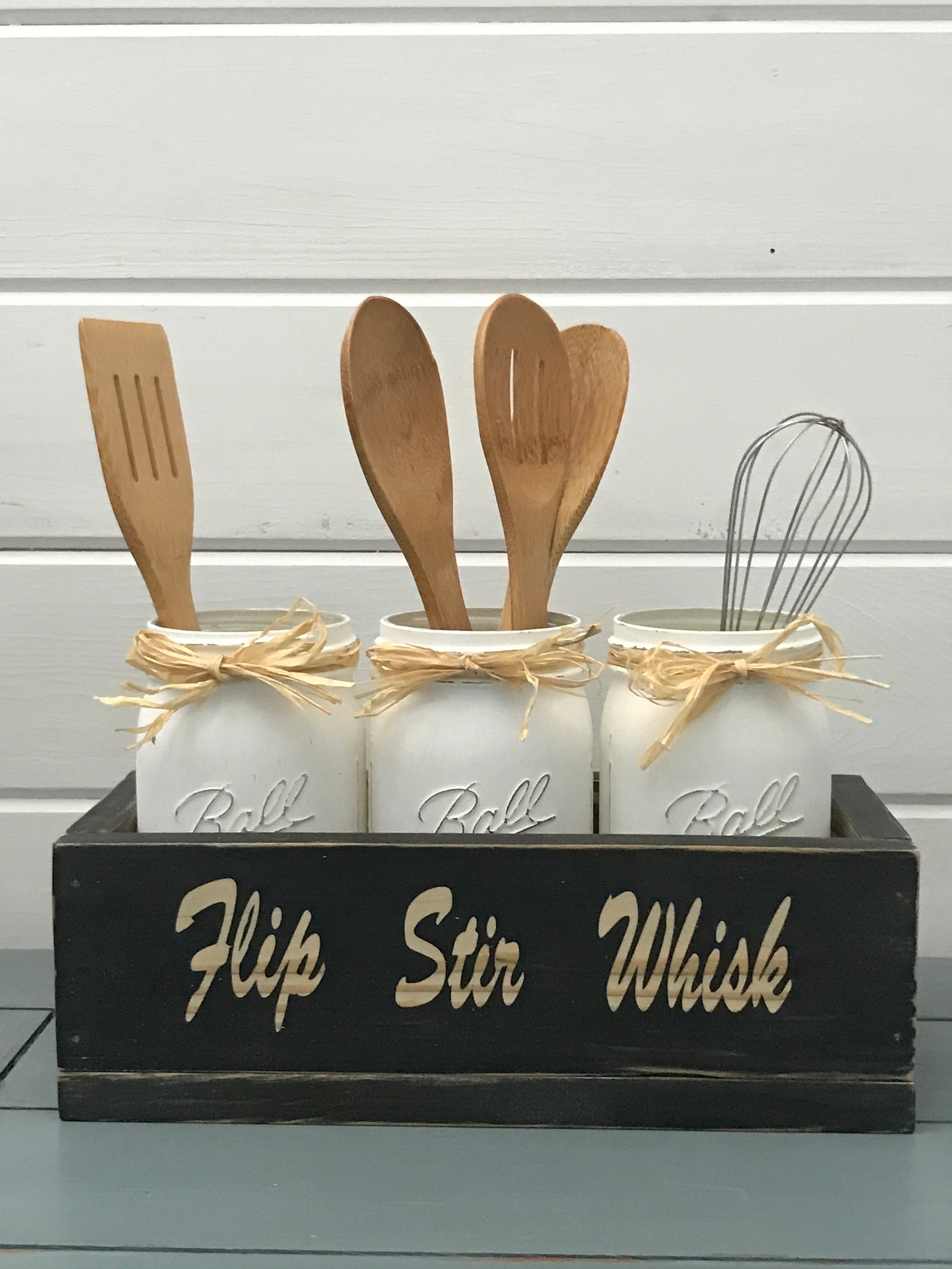 Utensil Holder for Kitchen Storage With Painted Jars Gift for - Etsy