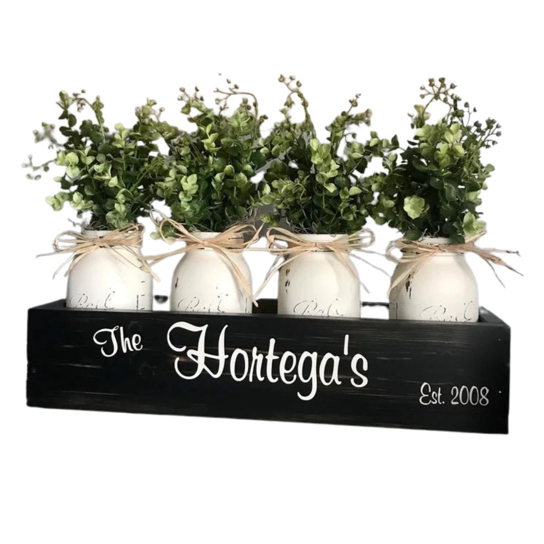 Handmade Personalized Wood Sign Planter Box With Quart Jars and ...