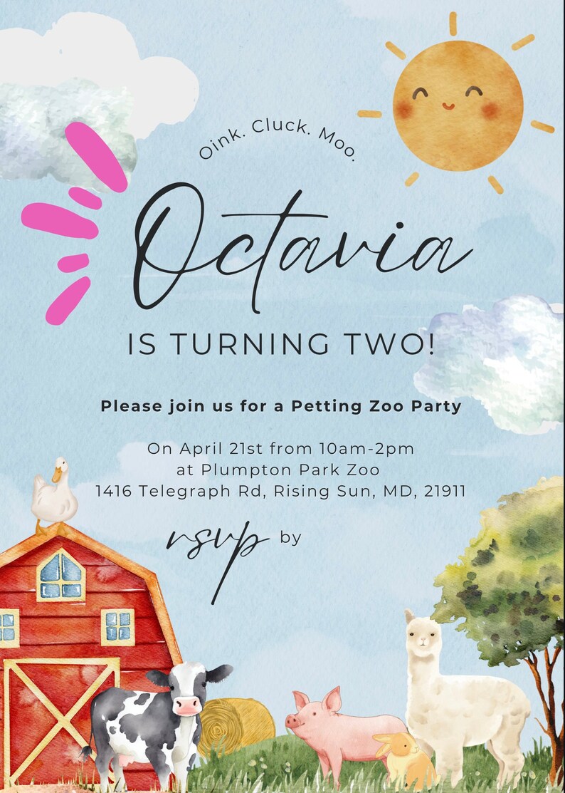 CUSTOMIZED Toddler Petting Zoo Birthday Invitation - Etsy