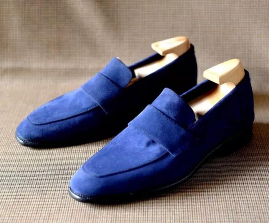Handmade Men Royal Blue Suede Moccasin Shoes, Formal Dress Leather ...