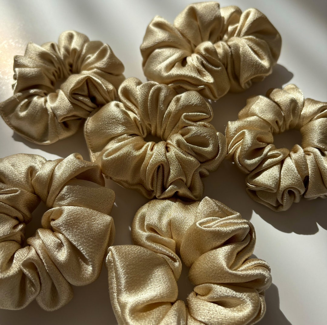 Light Gold Satin Scrunchies | Silk Hair Scrunchies for Gentle Hold and ...