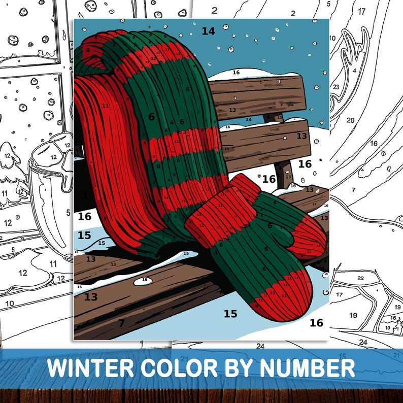 Winter Color by Number Coloring Pages: Large Print Mystery Mosaics for ...