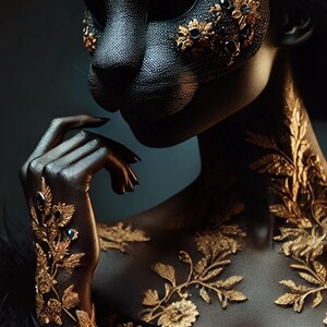 A Luxurious Digital Artwork Featuring a Dark Figure in a Gold Jeweled ...