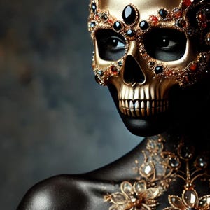 A Luxurious Digital Artwork Featuring a Dark Figure in a Gold Jeweled ...