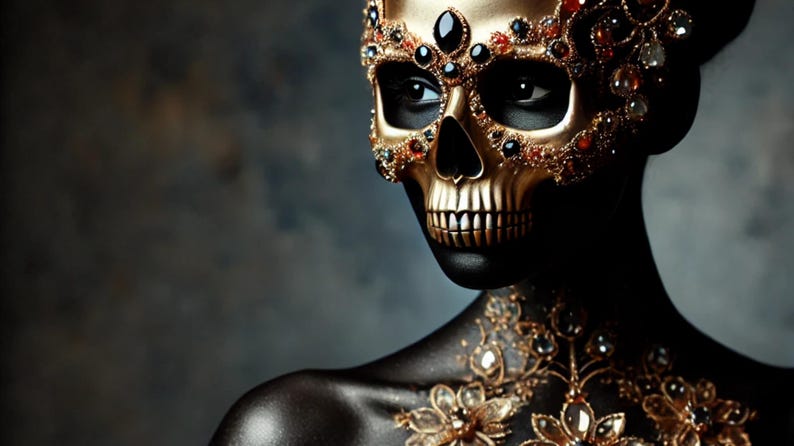A Luxurious Digital Artwork Featuring a Dark Figure in a Gold Jeweled ...