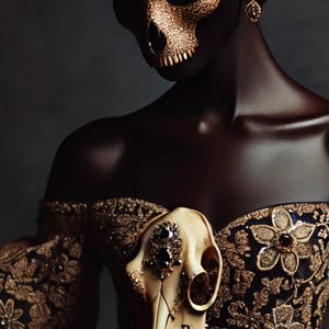 A Luxurious Digital Artwork Featuring a Dark Figure in a Gold Jeweled ...
