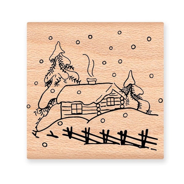 Winter Cabin Stamp - Etsy