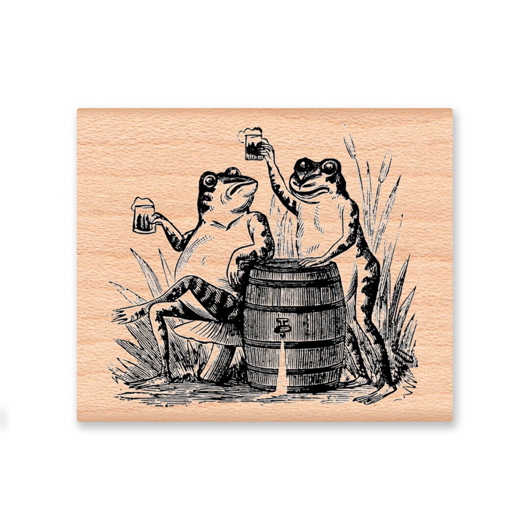 CHEERS-TOASTING Frogs-beer Drinking Frogs- Wood Mounted Rubber Stamp ...