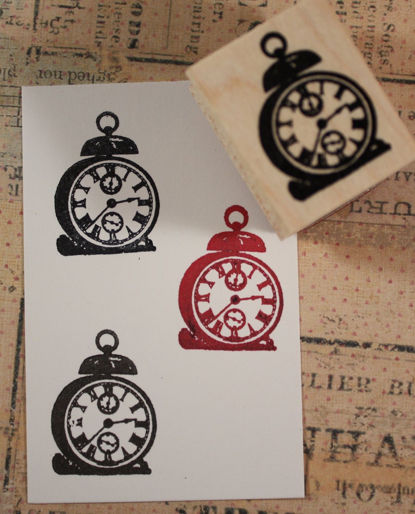 Alarm Clock Rubber Stamp~time Clock~wood Mounted Stamp by Mountainside ...