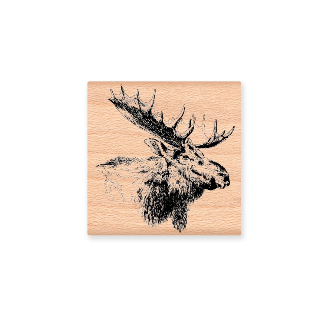 MOOSE RUBBER Stamp~moose Illustration~bull Moose~wood Mounted Rubber ...