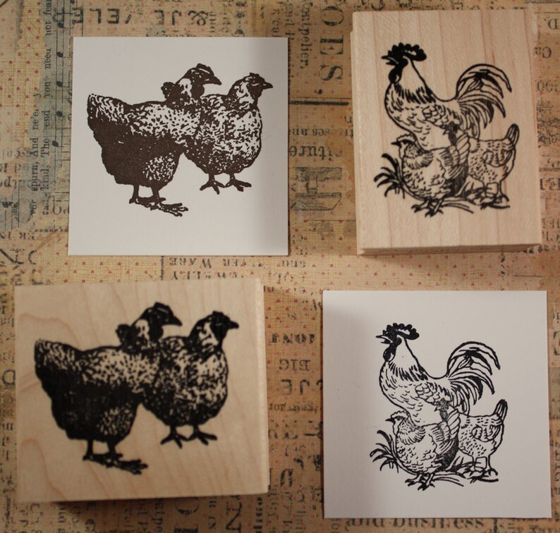 CHICKEN RUBBER Stamprooster and Hensvintage Farm Stampwood - Etsy