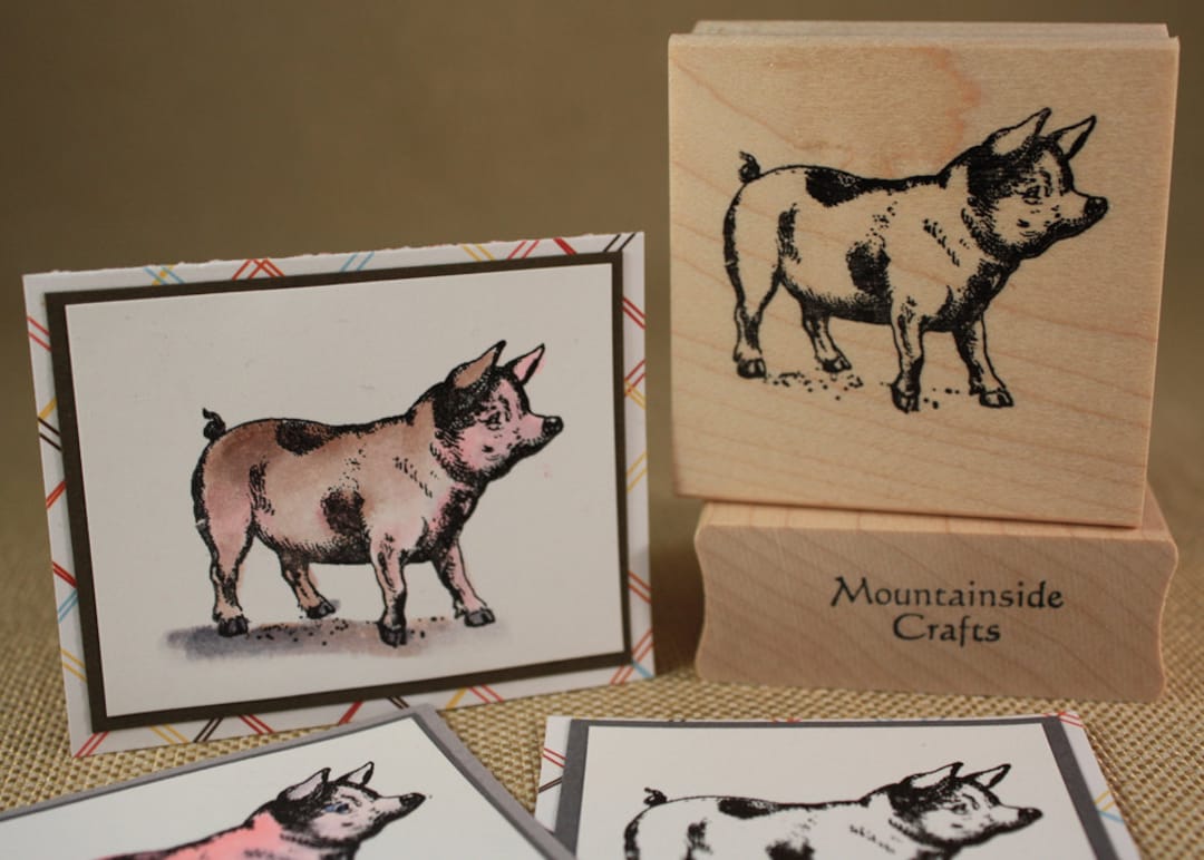PIG RUBBER Stamp~farm Pig~farm Animal~wood Mounted Rubber Stamp From ...