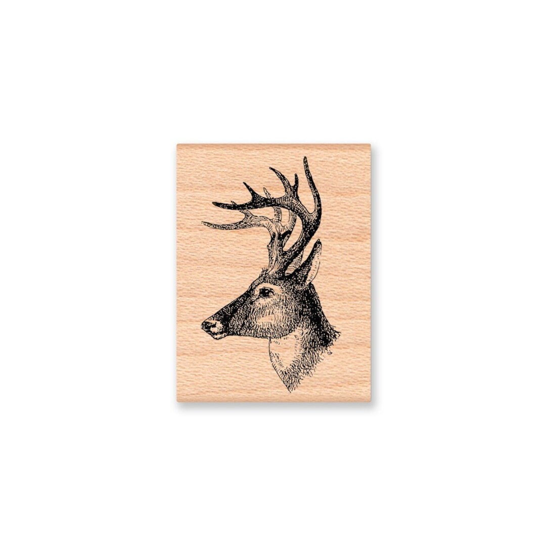 VINTAGE BUCK Rubber Stamp~deer Stag With Antlers~rustic Sketch ...