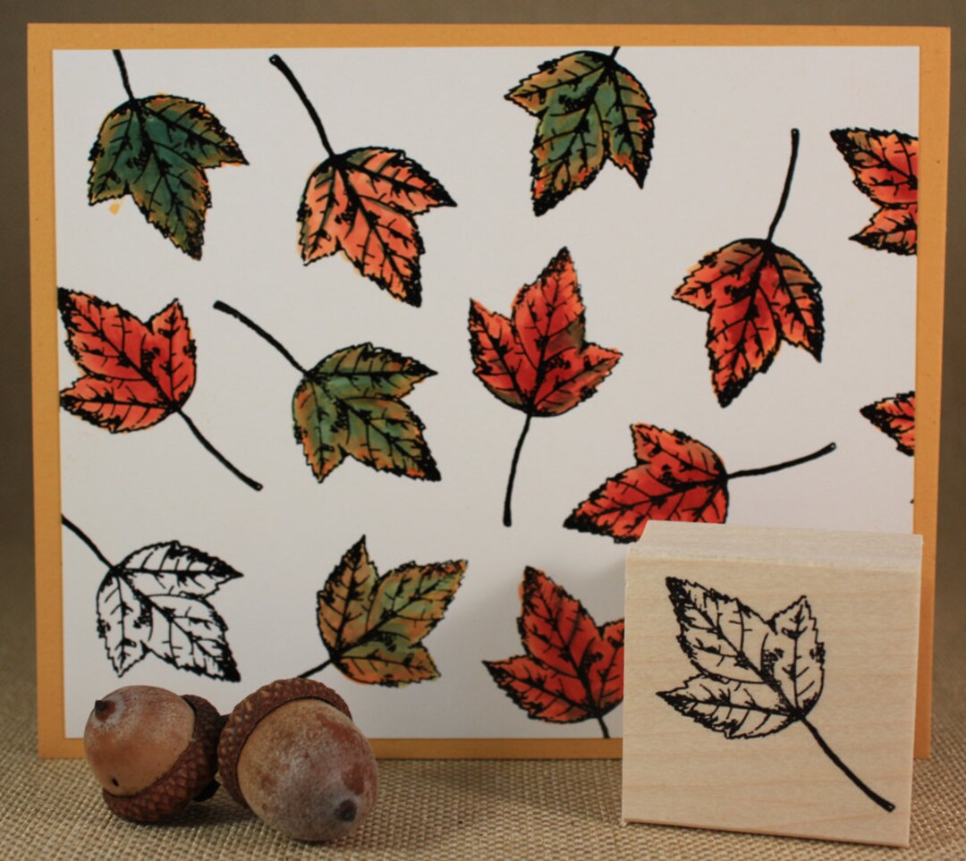 MAPLE Leaf~rubber Stamp~fall and Autumn Falling Leaf Stamp~small Single ...