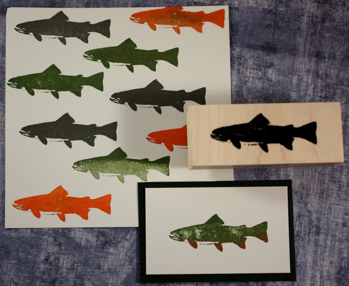 FISH RUBBER Stamptroutsalmonsilhouettefishinglake | Etsy