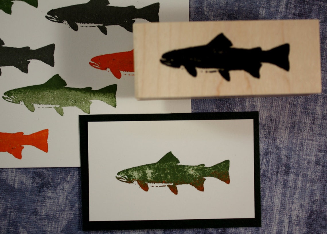 FISH RUBBER Stamptroutsalmonsilhouettefishinglake | Etsy