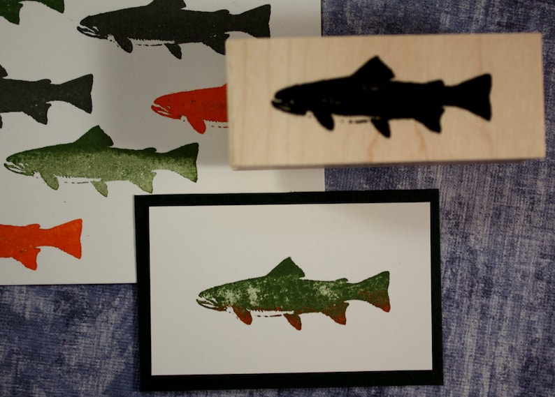 FISH RUBBER Stamp~trout~salmon~silhouette~fishing~lake Life~cabin ...