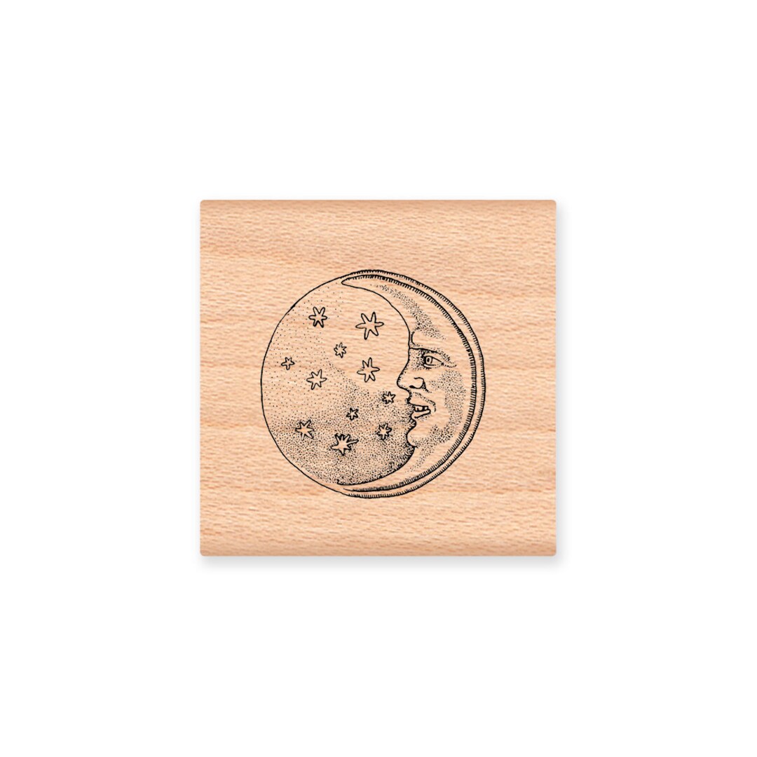 MOON RUBBER Stamp~man in the Moon Stamp~wood Mounted Rubber Stamp for ...