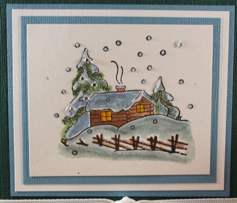 SNOWY WINTER CABIN Rubber Stampsnowy Pine Rubber Stampsmall | Etsy