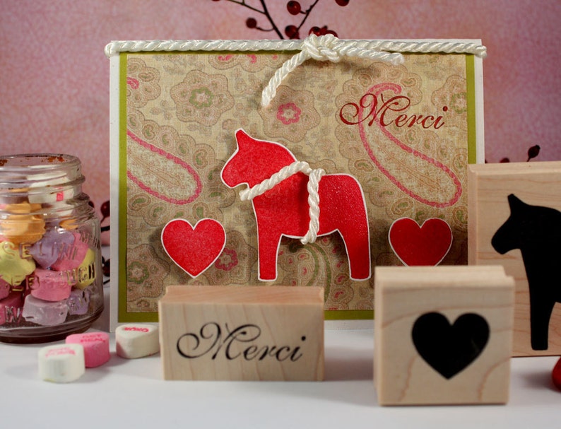 Merci Rubber Stamp~french Thank You~elegant Script Font ~wood Mounted ...