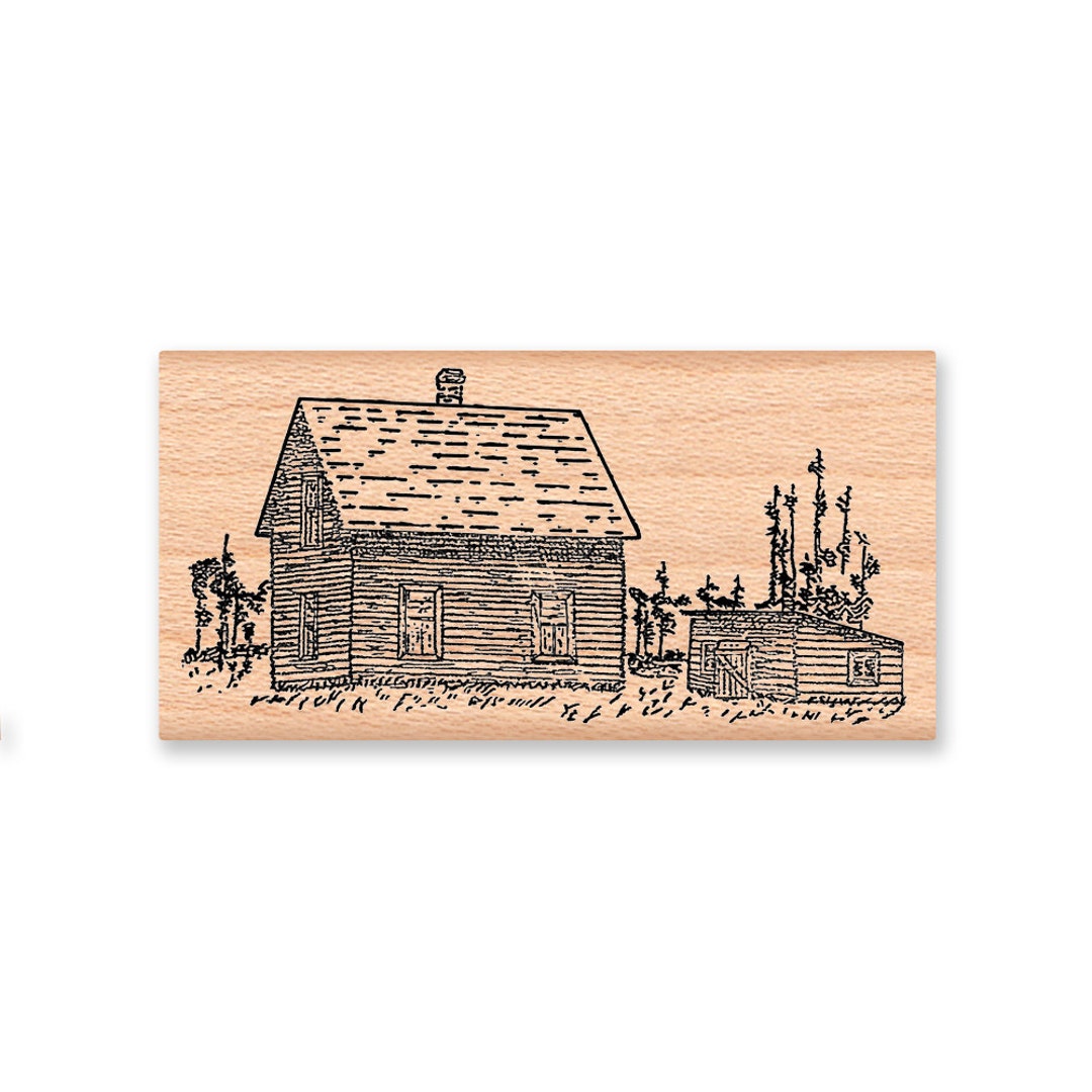 RUBBER STAMP Farm House Stamp Set of Two Old Homestead and Pine Tree ...