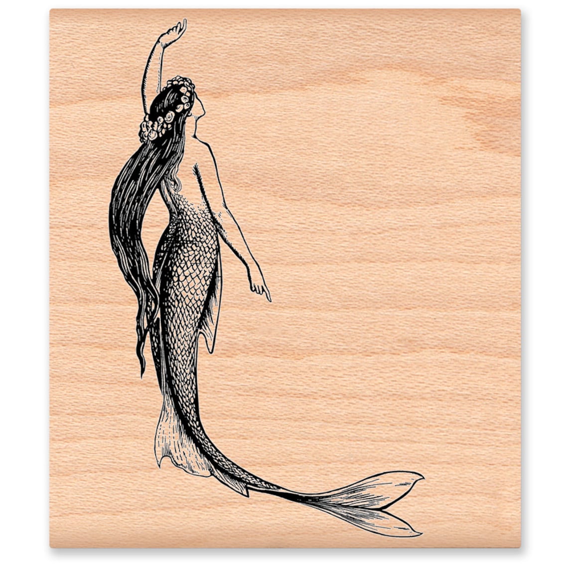 MERMAID RUBBER Stamp~ocean Mermaid Beach Stamp~vintage Illustration ...
