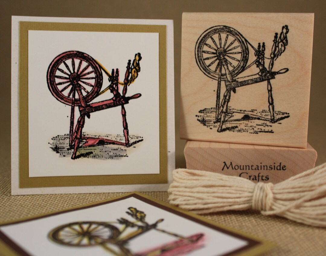 SPINNING WHEEL Rubber Stamp~sheep Wool Spinning Stamp~wood Mounted ...