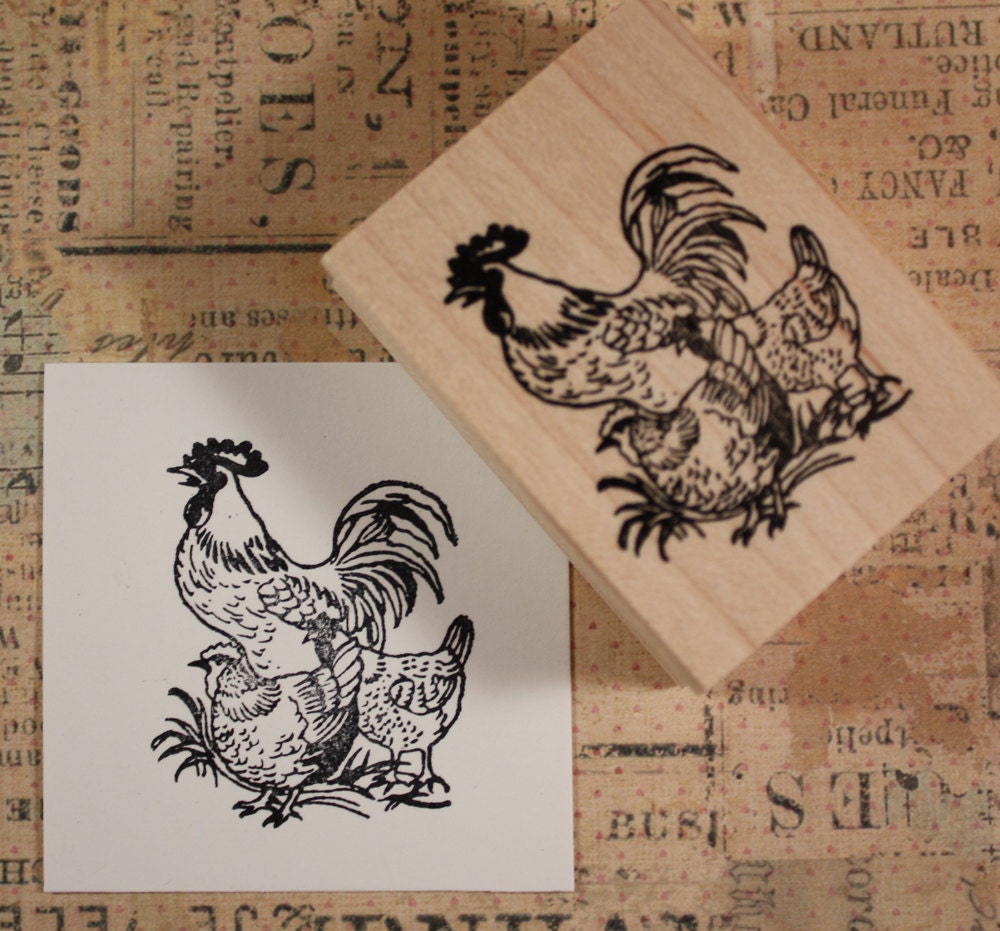 CHICKEN RUBBER Stamprooster and Hensvintage Farm Stampwood - Etsy